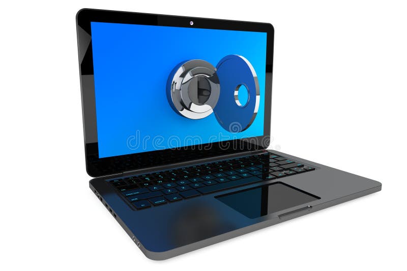 Laptop 3D with Lock and Key. Computer Security Stock Illustration ...
