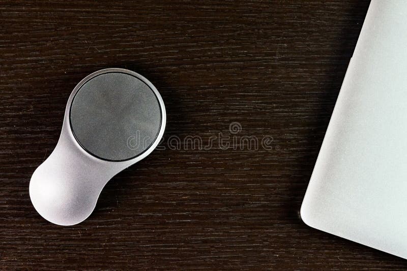 Modern Laptop Computer with Mouse on Dark Table Stock Photo - Image of ...