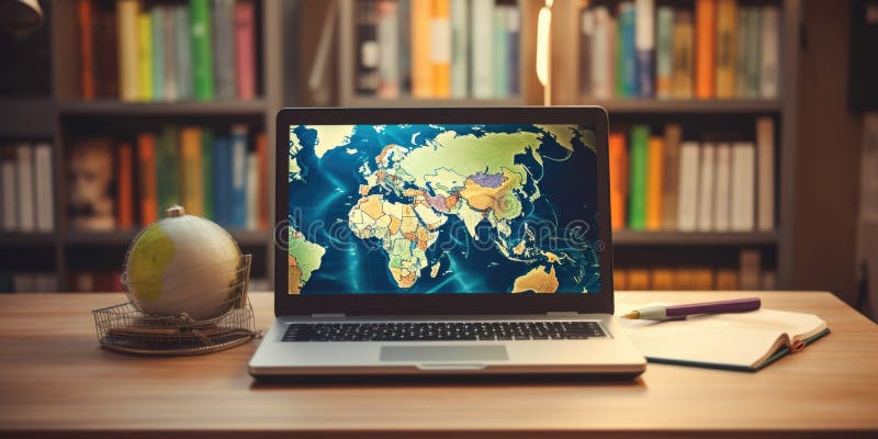 A Modern Laptop Computer Placed on a Wooden Desk. Ideal for Technology ...