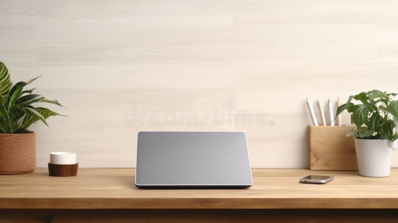 A Modern Laptop Computer Placed on a Wooden Desk. Suitable for ...