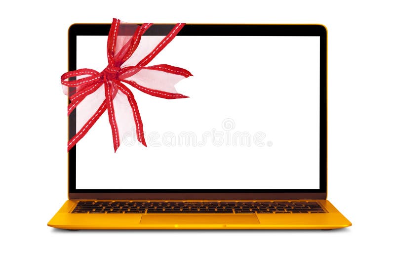 Modern Laptop Computer with Red Ribbon for Christmas Stock Photo ...