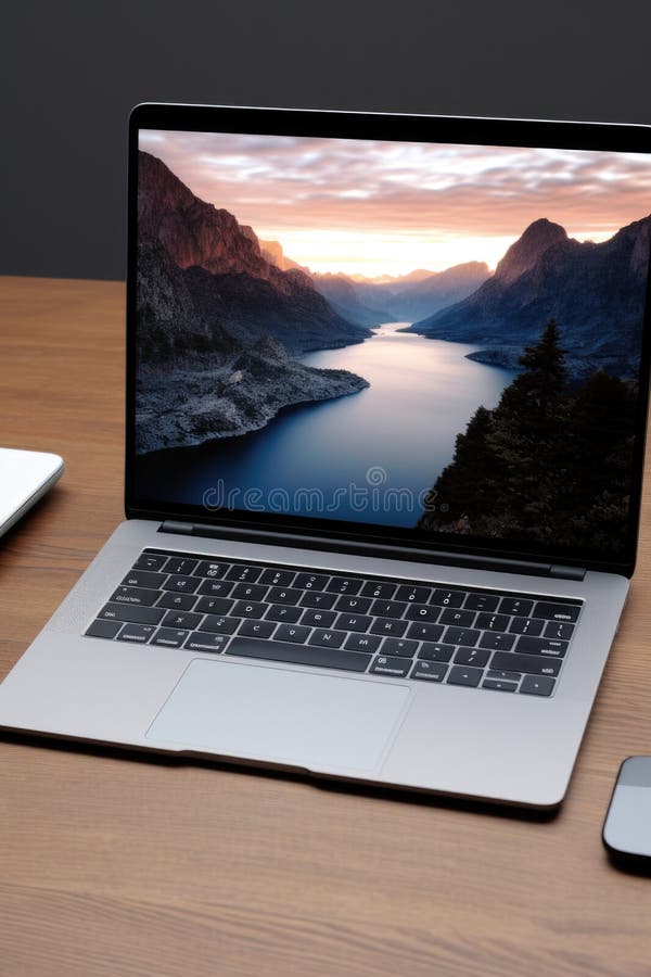Modern Laptop Computer on a Rustic Wooden Desk, Perfect for Technology ...