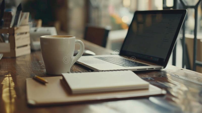 Modern Laptop Computer Rustic Wooden Desk Suitable Technology Work Home ...