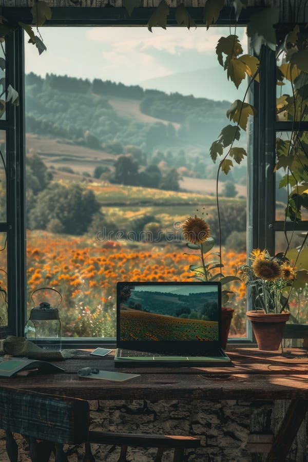 A Modern Laptop Computer on a Rustic Wooden Table. Suitable for ...