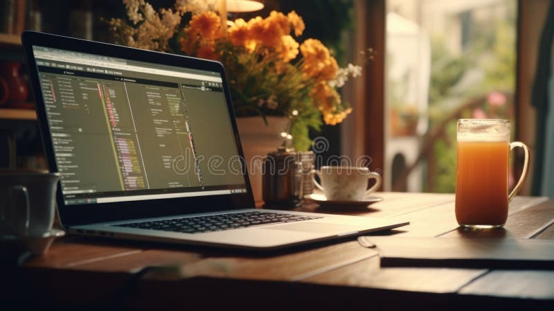 A Modern Laptop Computer on a Rustic Wooden Table, Suitable for ...