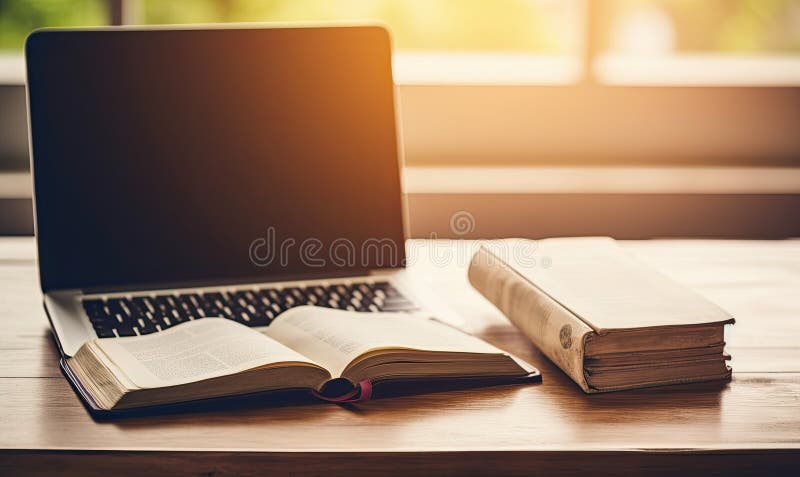 A Modern Laptop Computer on a Stylish Wooden Desk Stock Illustration ...