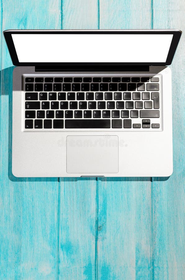 Modern Laptop Computer, Top View Stock Image - Image of white, wooden ...