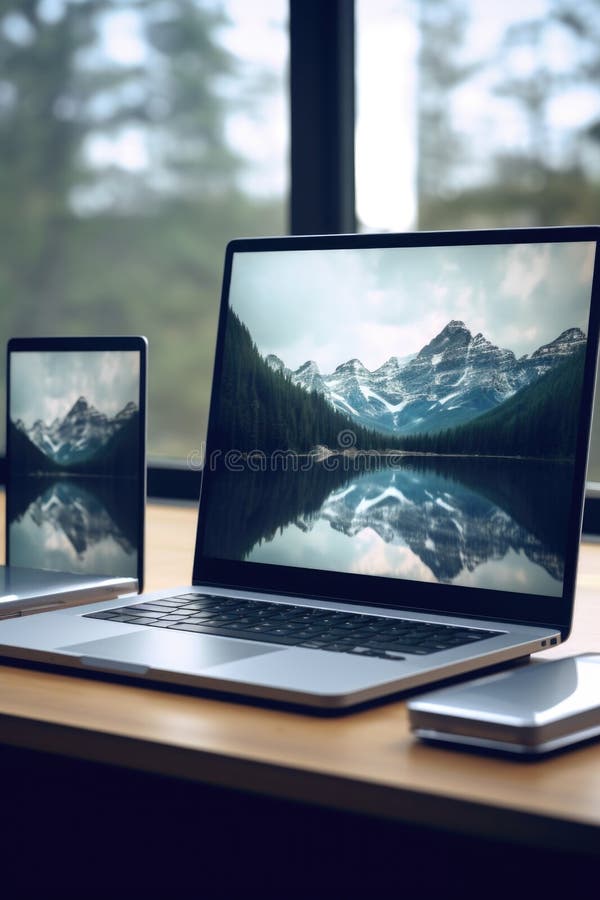 Modern Laptop Computer on Wooden Desk, Ideal for Technology and ...