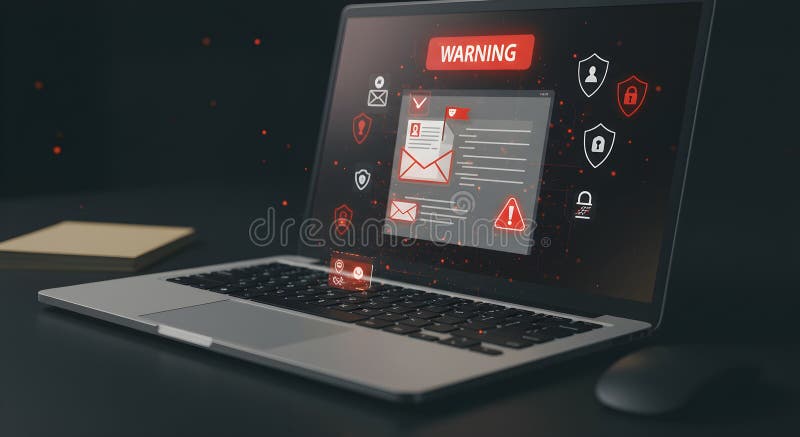 Cybersecurity Warning: Phishing Email and Data Breach Alert on Laptop Screen Stock Illustration ...