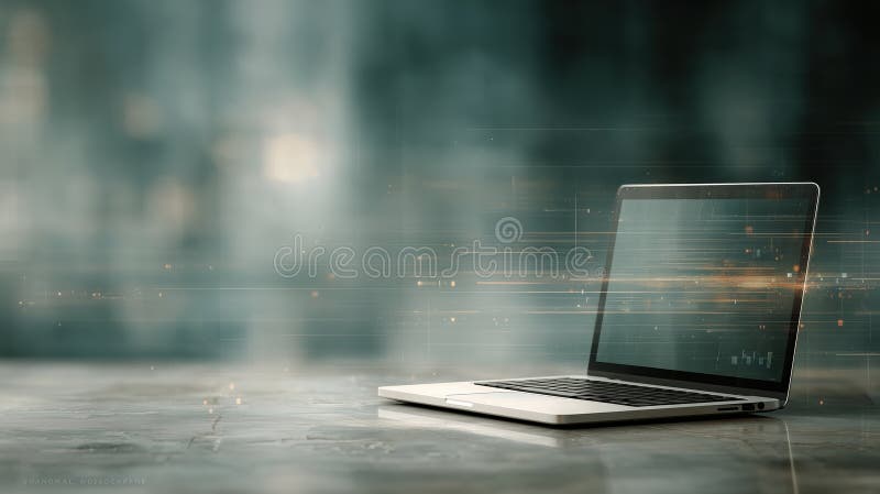 Modern Laptop with Digital Data Visualization Stock Illustration ...