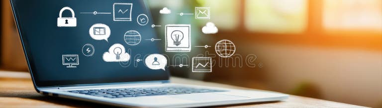 Modern Laptop with Digital Icons Representing Cloud Computing Data ...