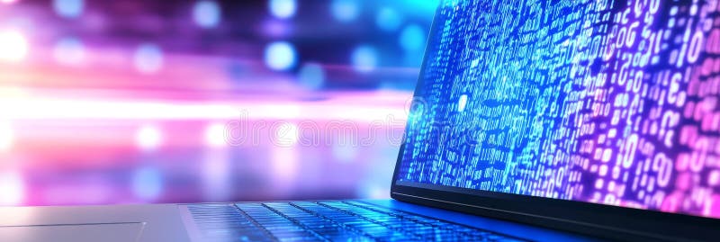 Modern Laptop Display with Colorful Data Stream Background a Sleek ...