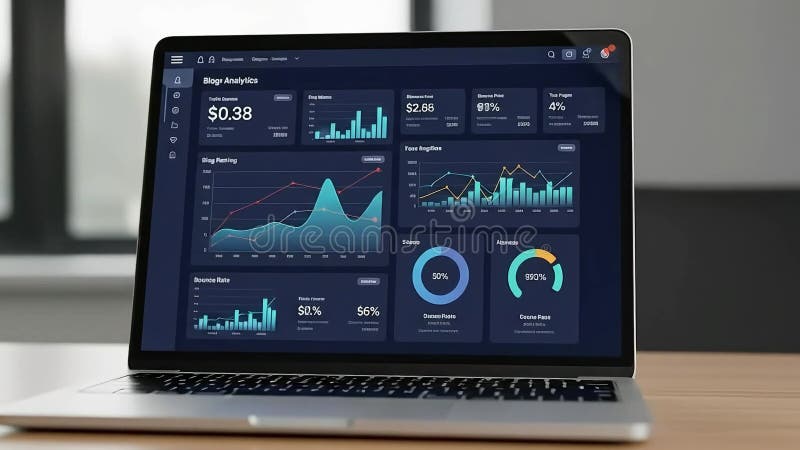 Modern Laptop Displaying Business Analytics Data Graphs Charts ...