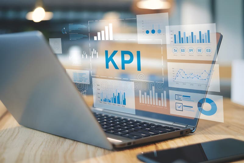 Laptop Screen Displays KPI Business Analytics Data Charts Graphs Modern ...