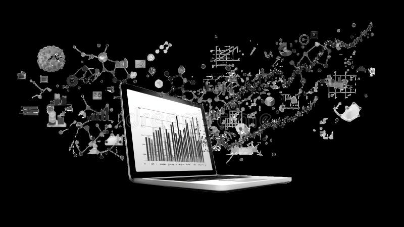 Modern Laptop Showing Statistics with Abstract Icons on Transparent ...