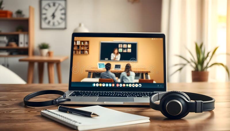 Modern Laptop Displaying Virtual Classroom Interface for Online Learning and Remote Education ...