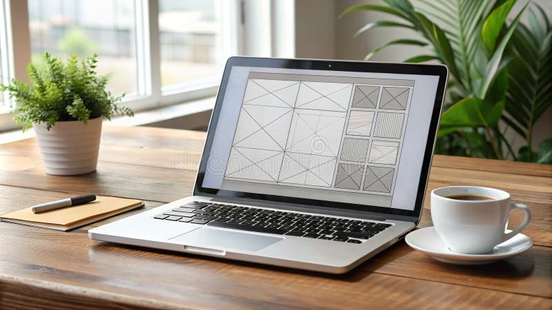 Modern Laptop Displaying Wireframe Website Design a Mockup for UXUI ...