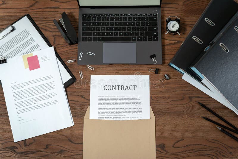 Modern Laptop and Documents on Wooden Table Stock Photo - Image of tech ...