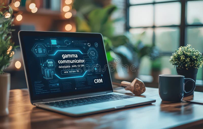 Modern Laptop with Gamma Communicator Software Open on Screen in a Cozy ...