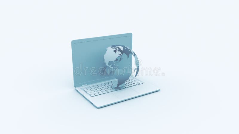 Modern Laptop with Globe in Light Blue Tones. 3D Render Stock ...