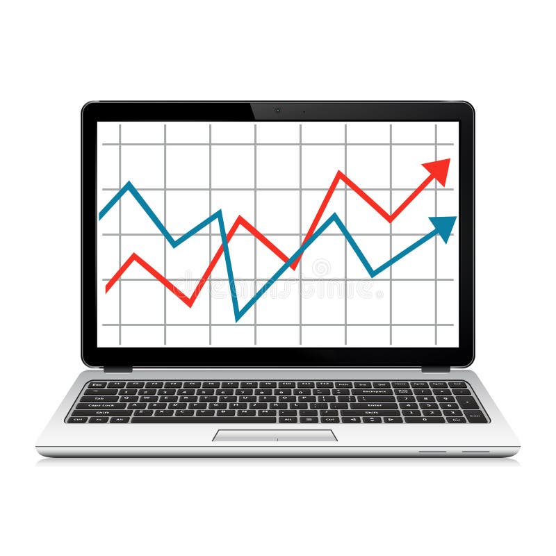 Modern Laptop with Graph on Screen. Finance Statistics Report ...