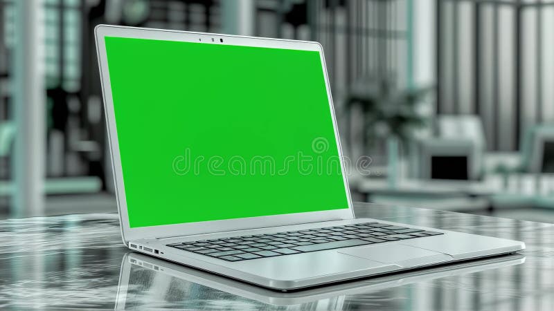 Modern Laptop with Green Chroma Key Screen Placed on Table in Bright ...