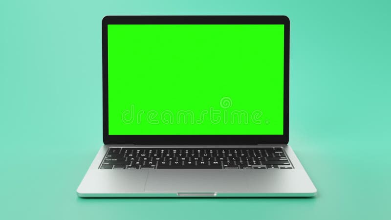 Modern Laptop with Green Screen on Display for Footage Placement. Stock ...