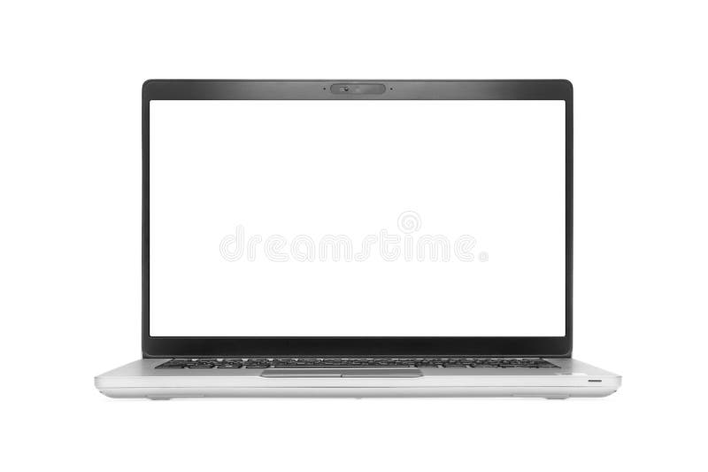 Modern Laptop Slightly Open on White Background Stock Image - Image of ...