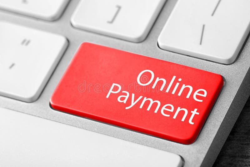 Modern Laptop Keyboard with Text Online Payment on Red Button, Closeup ...