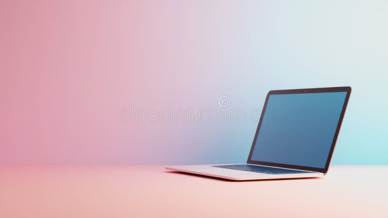 Modern Laptop on a Minimalist Pink and Blue Gradient Background ...