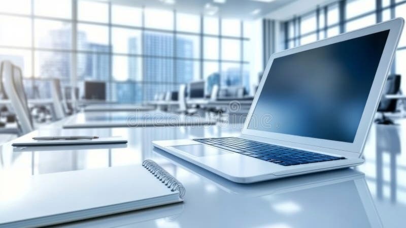 Modern Laptop Notebook and Pen on Office Desk Stock Illustration ...