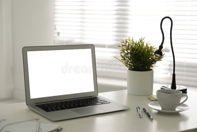Modern Laptop on Table. Stylish Workplace Stock Photo - Image of ...