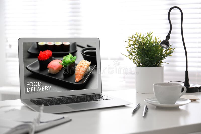 Laptop with Open Page of Food Delivery Service on Screen Stock Image ...