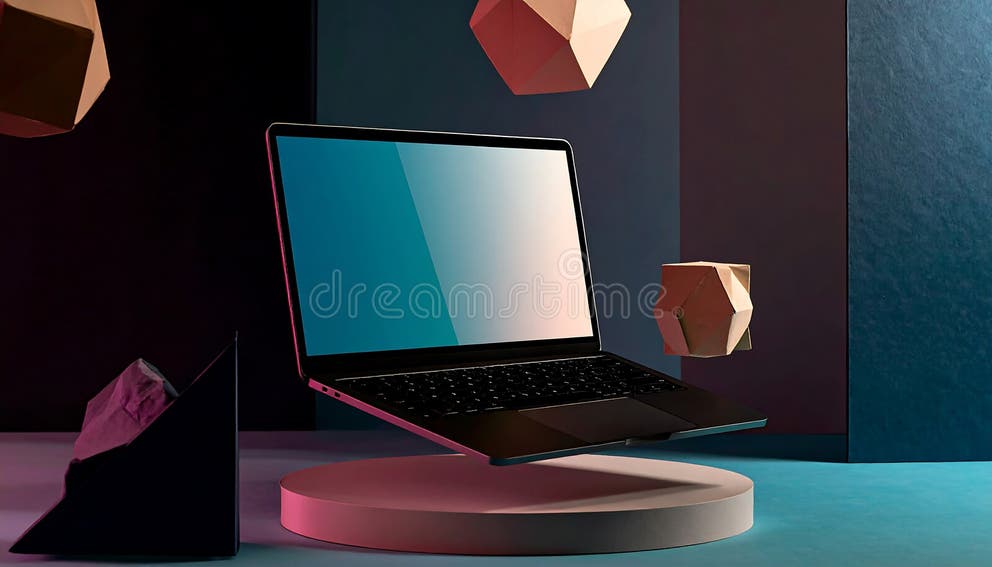 A Modern Laptop is Positioned on a Circular Platform, Surrounded by ...