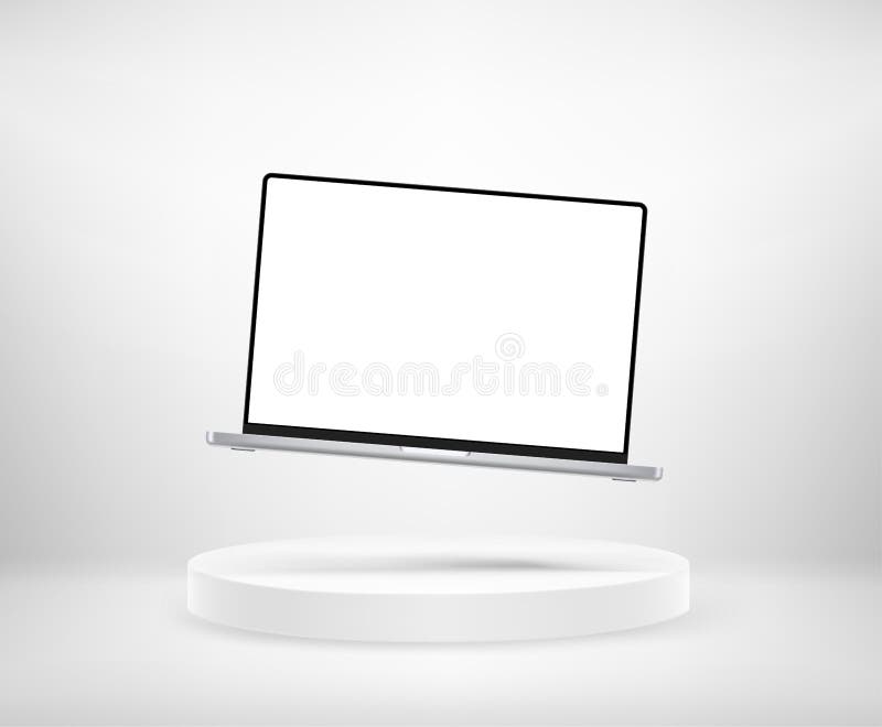 Modern Laptop on Round Stage. Stock Vector - Illustration of ...