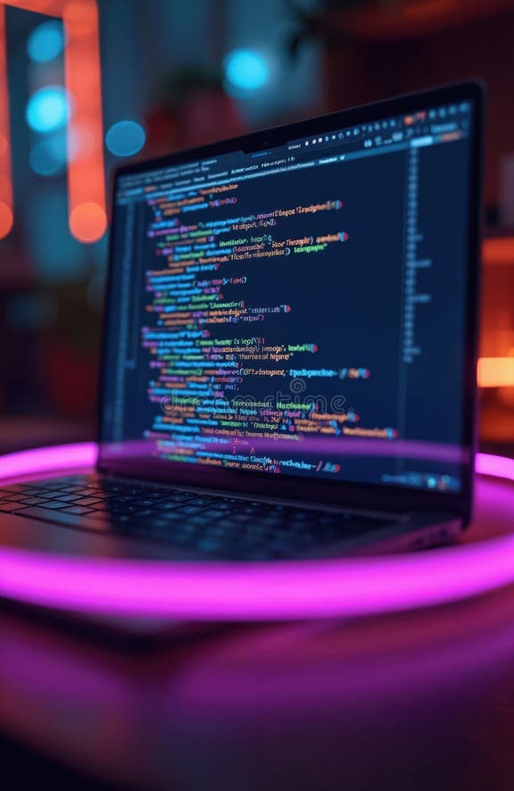 Modern Laptop Screen Displaying Source Code. Programming Functions, Script Writing Process Stock ...