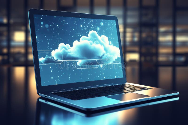 Modern Laptop Screen Showing Digital Representation of Cloud Computing ...
