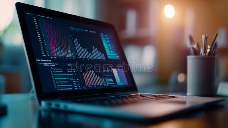 Modern Laptop Screen Showing Financial Data Graphs Charts Business ...