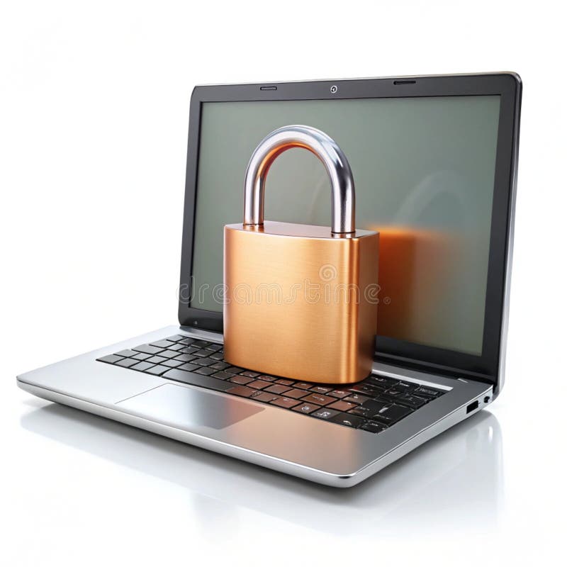 Laptop with Padlock Isolated on White Stock Illustration - Illustration ...