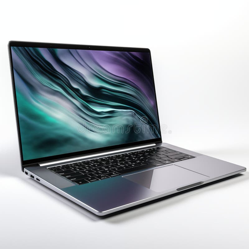 Modern Laptop Side View with Abstract Wallpaper on White Background ...