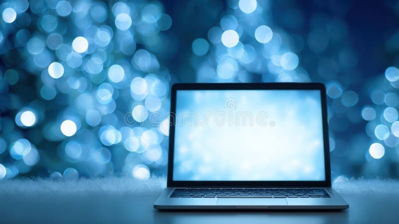 Modern Laptop on a Table with a Solid Blue Background, Ideal for ...