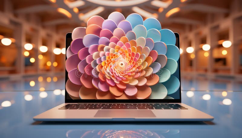 Modern Laptop on a Table, Vibrant Colors Illuminate the Office ...