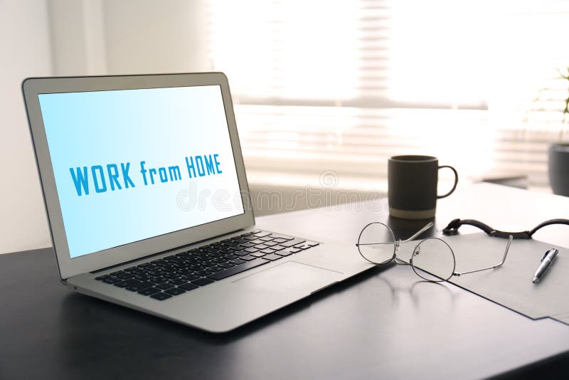 Laptop with Text WORK from HOME on Office Table Stock Photo - Image of ...