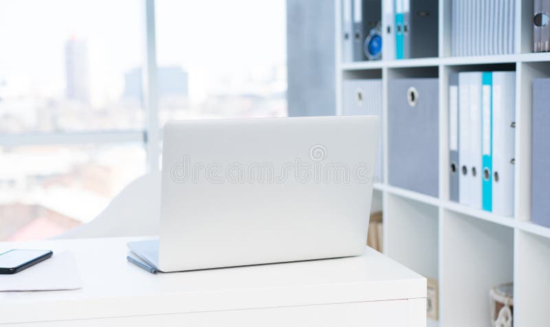 Modern Laptop on White Table Stock Image - Image of presentation ...