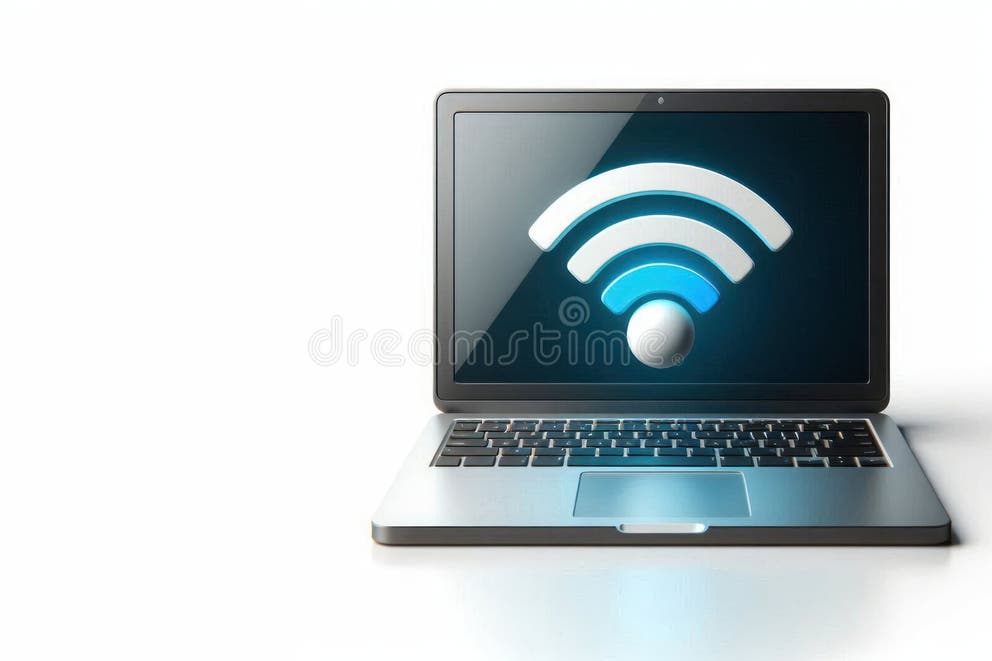 A Modern Laptop with a Wi-Fi Icon. Space for Text. Stock Illustration ...