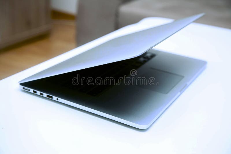 Modern Laptop on Wood Table Stock Image - Image of notebook, lifestyle ...