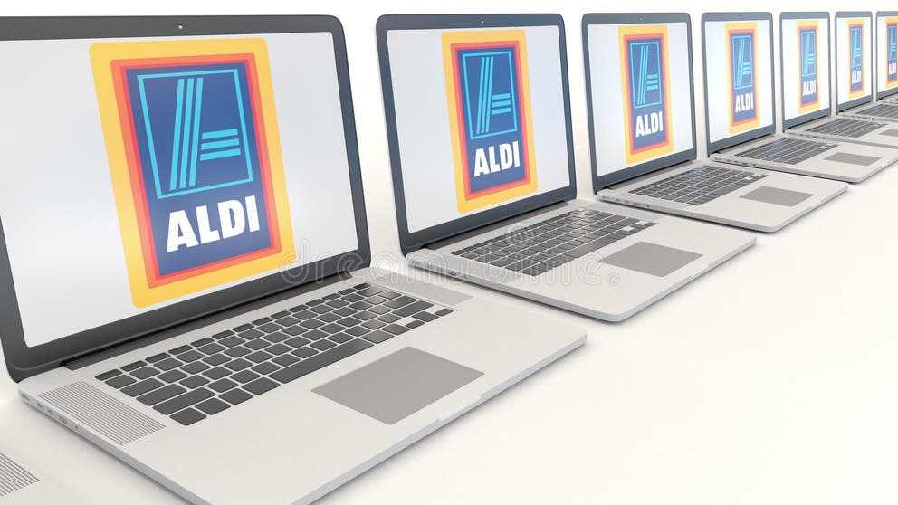 Modern Laptops with Aldi Logo. Computer Technology Conceptual Editorial ...