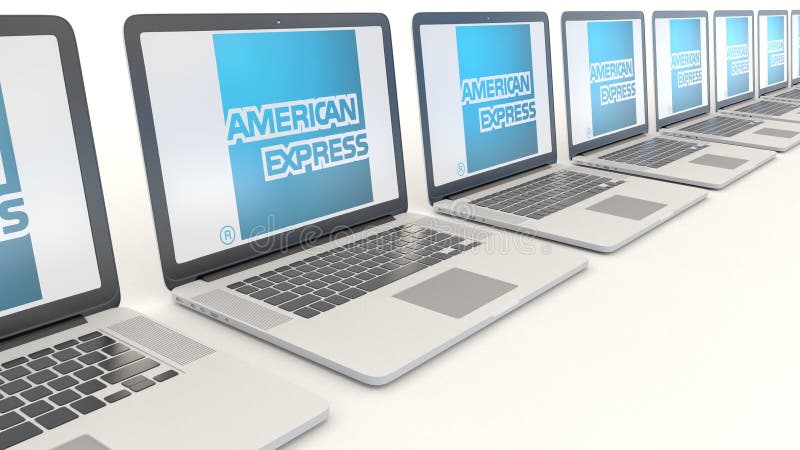 AMERICAN EXPRESS Logo on the Screen in a Modern Server Room. Conceptual ...