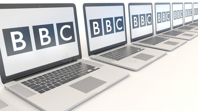 Modern Laptops with British Broadcasting Corporation BBC Logo. Computer ...