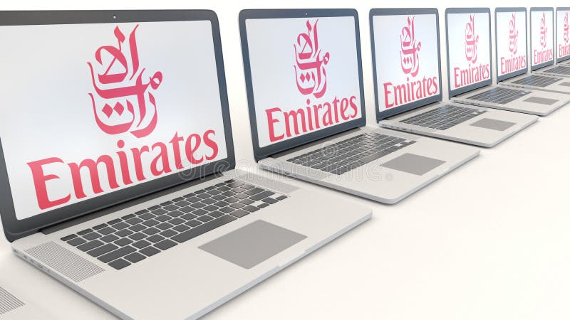 Modern Laptops with Emirates Airline Logo. Computer Technology ...
